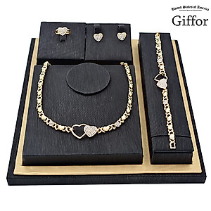 Giffor Jewelry Suit 14K Filled Gold Necklaces,Women Earrings With Bracelets Rings Necklaces Gifts