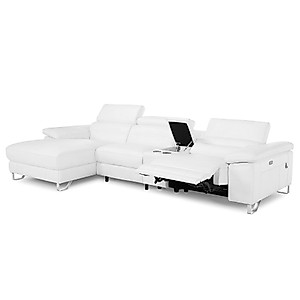 Zuri Furniture Monaco Reclining Leather L-Sectional with Console, White