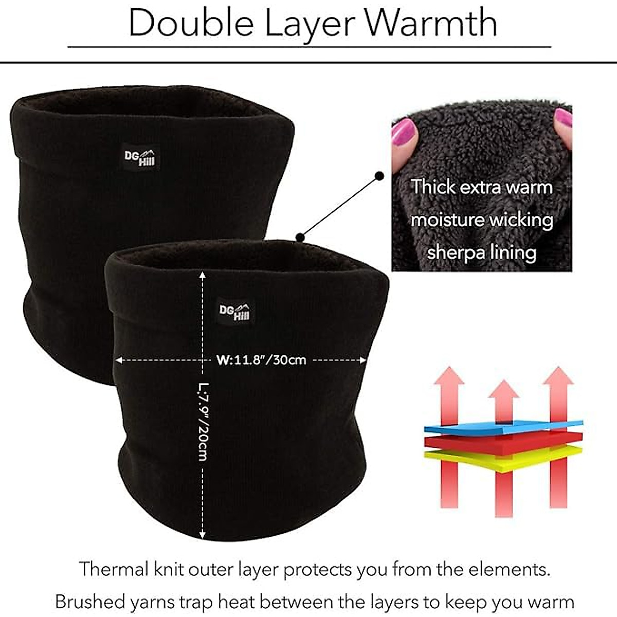 DG Hill Neck Warmer - 2 Pack Face Mask for Cold Weather - Neck Gaiter for Men Women Thick Thermal Fleece Lined Ski Outdoor