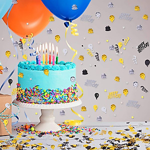 4000 Pieces Black Gold Silver Birthday Confetti Party Decoration Happy Birthday Cake Balloon Metallic Foil Table Confetti Scatter Party Decorations for Birthday Wedding Anniversary Baby Shower Party S