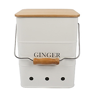 Eco-Friendly Bamboo Lid Metal Garlic Storage Box with Ventilated Countertop Vegetable Bin for Ginger, Potatoes, and Onions - Airtight, Portable Kitchen Organizer