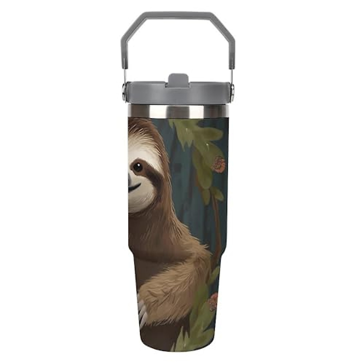 YTLKGFP 30 Oz Large Capacity Car Cup Sloth Tumbler with Handle Straw Lid Insulated Stainless Steel Water Bottle Travel Mug Leak-proof Car Cup Keeps Cold Or Hot