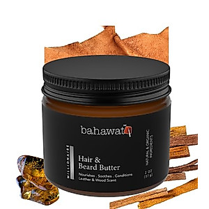 BAHAWAT Beard Butter for Men Leave-in Conditioner Leather, Sandalwood - Strengthen, Soften & Moisturize While Relieving Itch – Made in USA with Organic, Natural Ingredients Best Beard Butter -2 oz