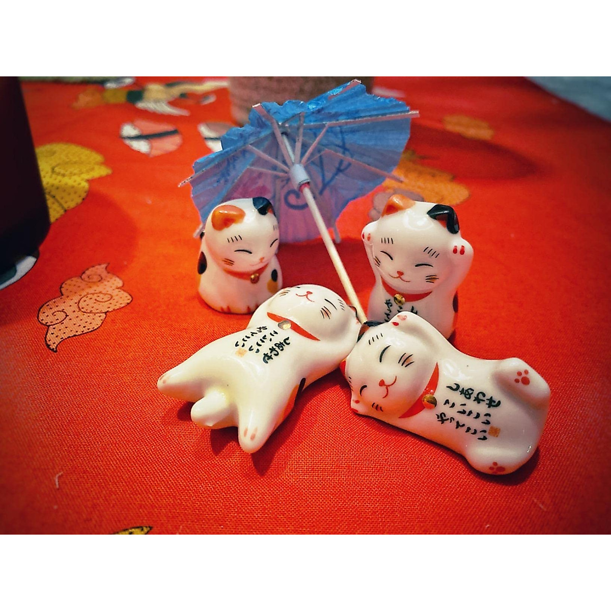 Honbay 5PCS Cute Ceramic Lucky Cat Chopsticks Rest Rack Stand Holder for Chopsticks, Forks, Spoons, Knives, Paint Brushes