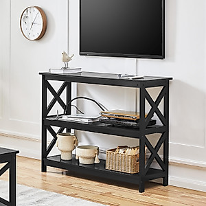 Yaheetech TV Stand with Power Outlet, Entertainment Center for TV up to 45 inch, Wood Open Storage Shelf, Media Console Table for Living Room Bedroom, Black