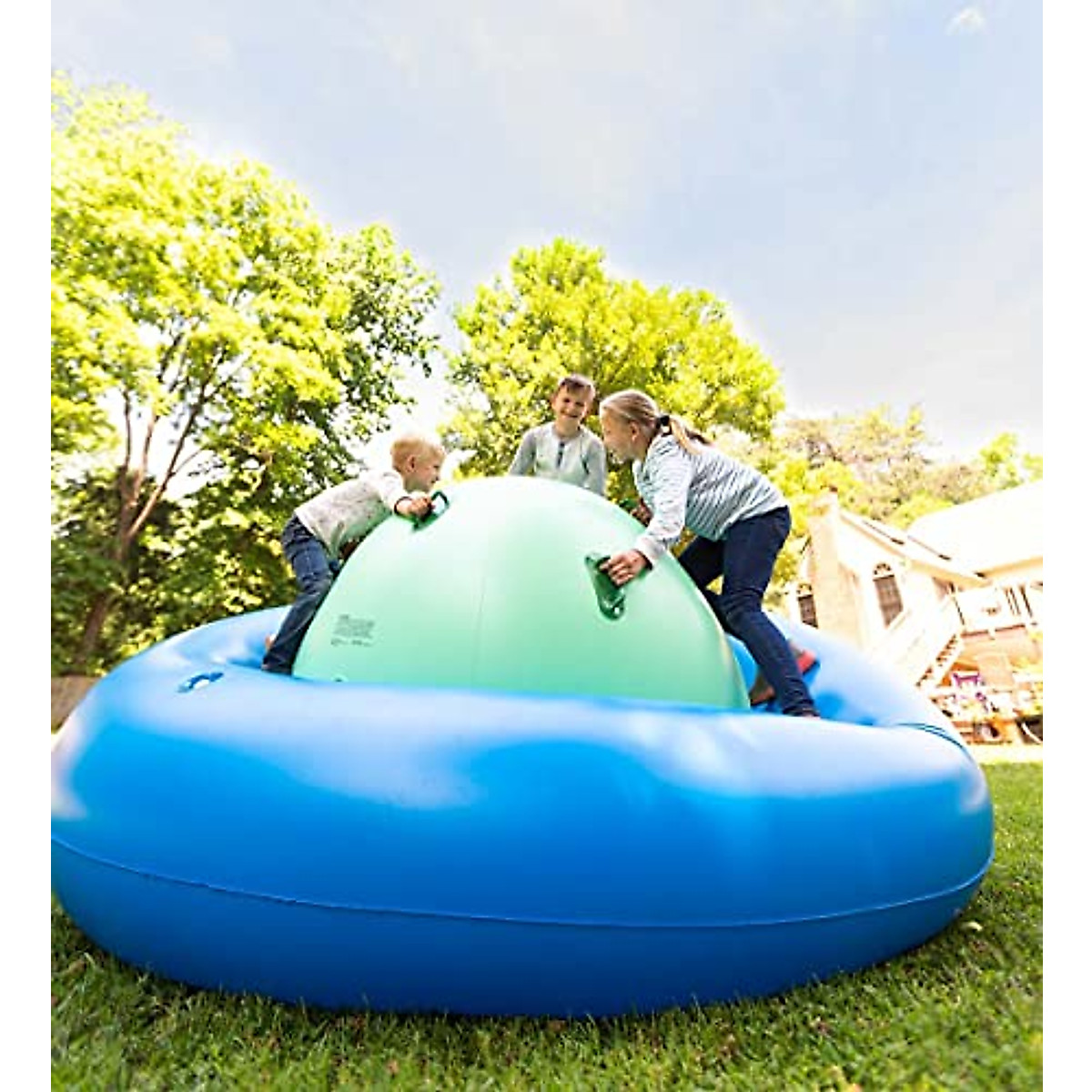 HearthSong Rock with It – Giant 8-Foot Inflatable Dome Rocker Bouncer – Fun Outdoor Game for Kids – Roll and Play Seesaw Rocker with 6 Handles – Child’s Backyard Toy