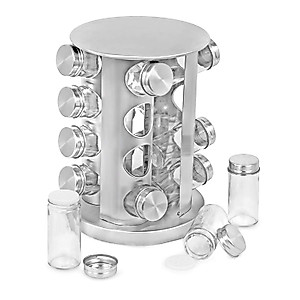 Internet's Best Revolving Spice Tower - Round Spice Rack - Set of 16 Spice Jars - Seasoning Storage Organization - Stainless Steel