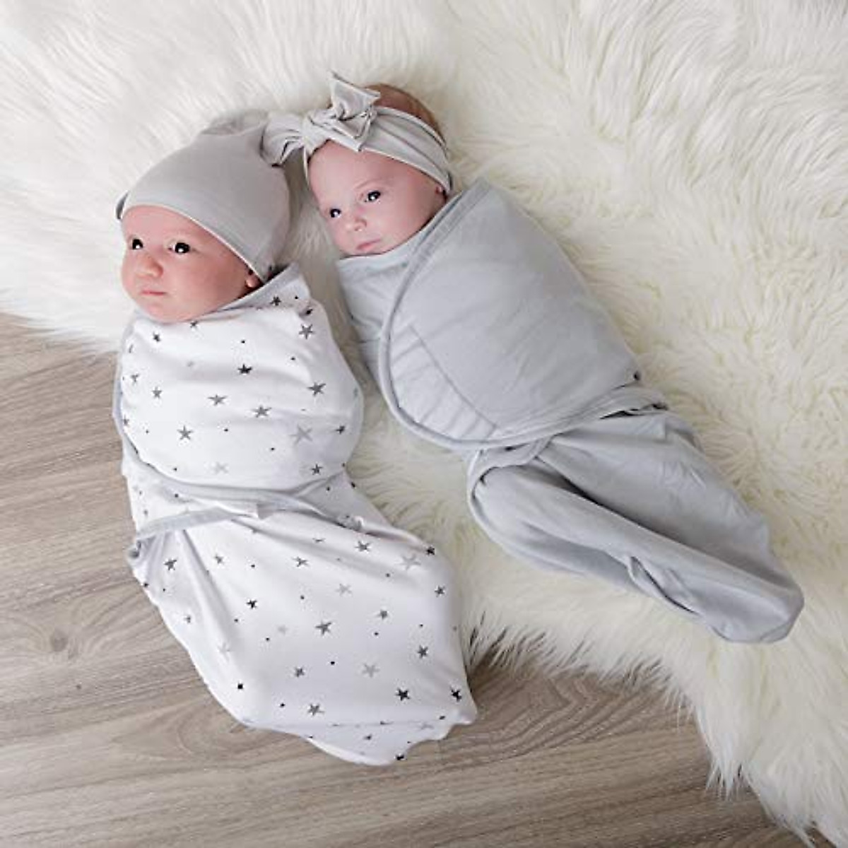 Ely's & Co. Adjustable Swaddles for Newborn, Baby Swaddles 0-3 Months, Velcro Swaddle Sack for Baby Girl/Boy, 2 Pack (Grey Star)