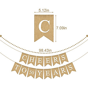 Jute Burlap Cheers To 50 Years Banner 50th Birthday Party 50th Wedding Anniversary Bunting Garland Decoration