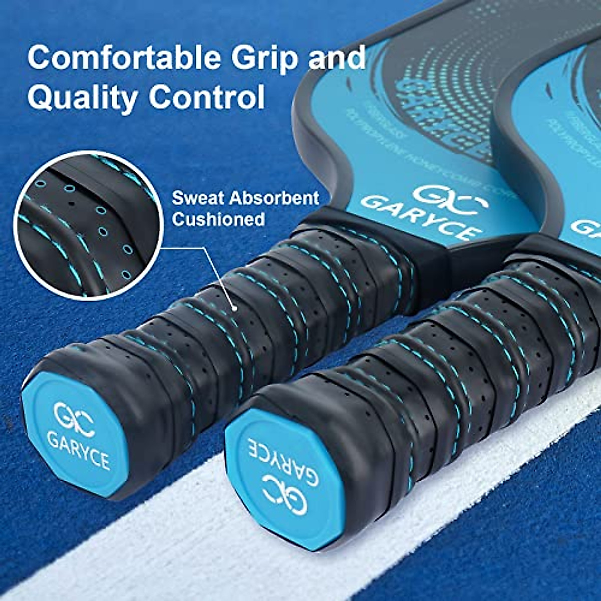 GARYCE Pickleball Paddles Set of 2, Pickleball Paddle with Fiberglass Face and Polypropylene Honeycomb Core, Pickleball Set of 4 Balls and 1 Pickleball Bag for Beginners to Professional