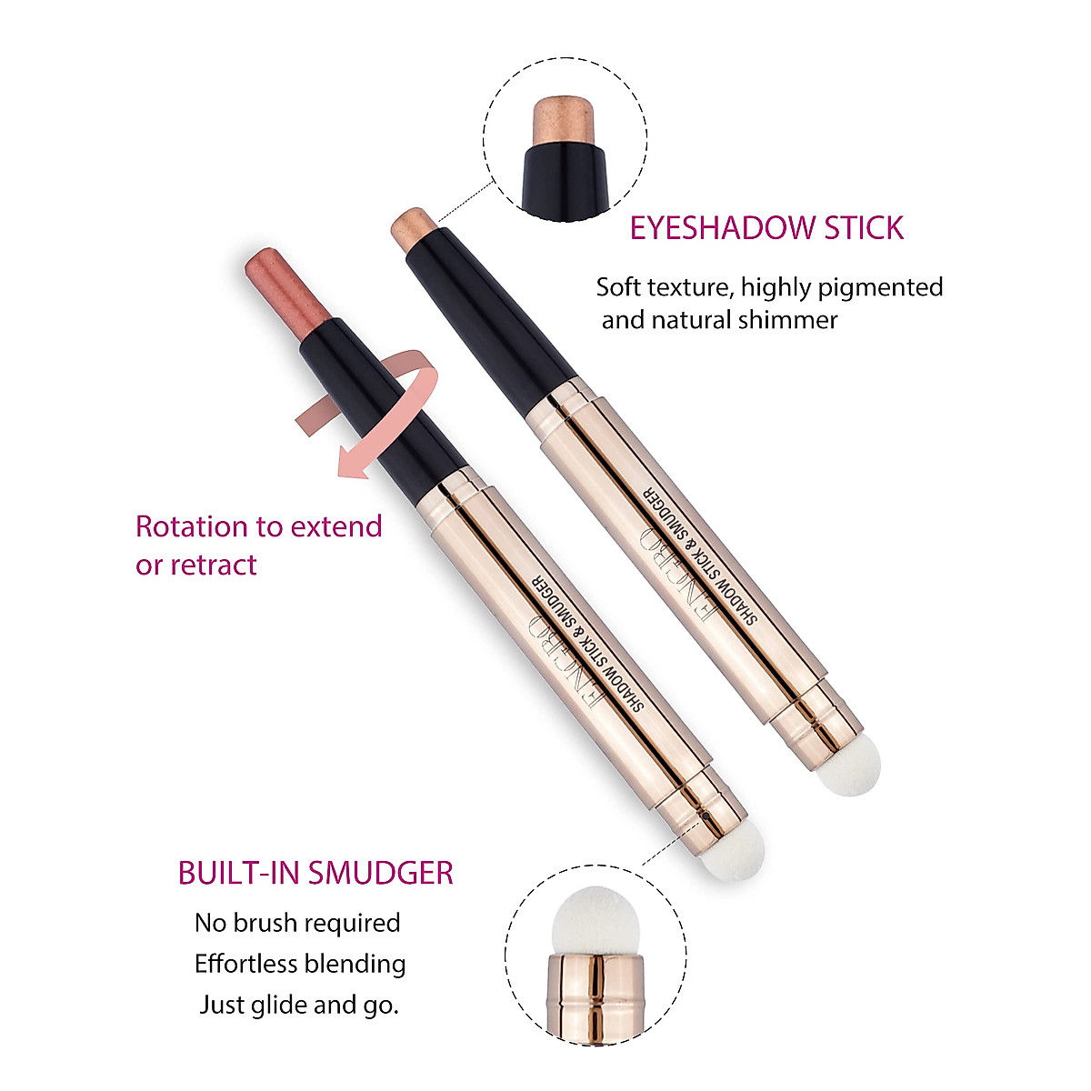 Enfuntins Shimmer Cream Eyeshadow Stick, High Pigmented Eyeshadow Pencil with Soft Smudger, Long Lasting Waterproof Eye Shadow Highlighter Stick Makeup (04 Champagne Gold)