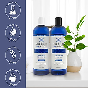 Nurture My Body Fragrance Free Moisturizing Shampoo and Nourishing Conditioner Set | 8 oz. | Sulfate free and Paraben free shampoo and conditioner set | All Natural Ingredients | Handmade in USA