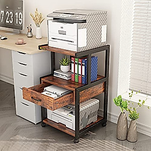 YQ FUNLIS 3-Tier Movable Printer Stand with Storage Home Office Printer Stand with Drawer Rolling Filing Cabinet Printer Cart for Kitchen,Retro
