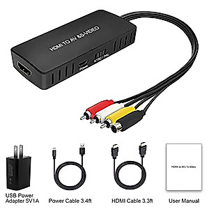 HDMI to AV and S-Video Converter HDMI to Audio Video Converter HDMI to RCA Adapter with Svideo Cable Support 720P/1080p for Roku /Xbox / STB/ VCR/ Blu-ray/ DVD/ PS3/ Laptop/ TV/ Projector etc