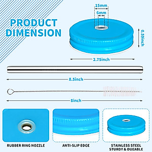 SusuBee 6 Pack Metal Drinking Lid with Straw Hole and Straws Compatible with Mason Jar Regular Mouth, 6 Colors, Dishwasher Safe