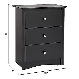 Prepac Sonoma Nightstand, Tall 3-Drawer, Black & Black Sonoma 5 Drawer Chest