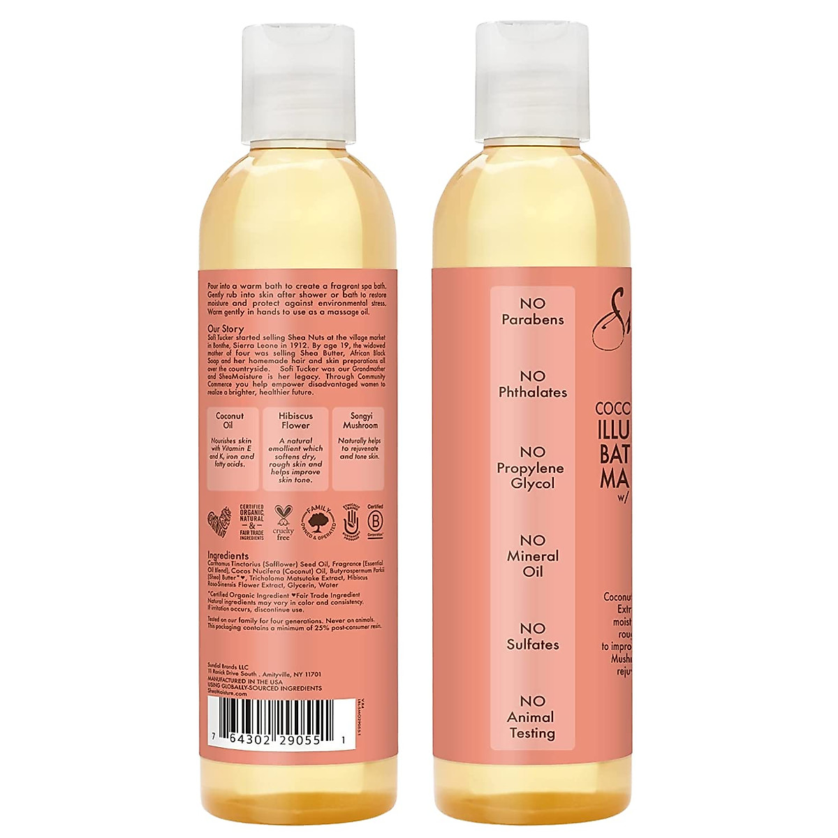 Shea Moisture Coconut & Hibiscus Massage Oil and Body Oil for Dry Skin, Bath Oil with Coconut Oil and Vitamin E Oil for Skin, 8 oz
