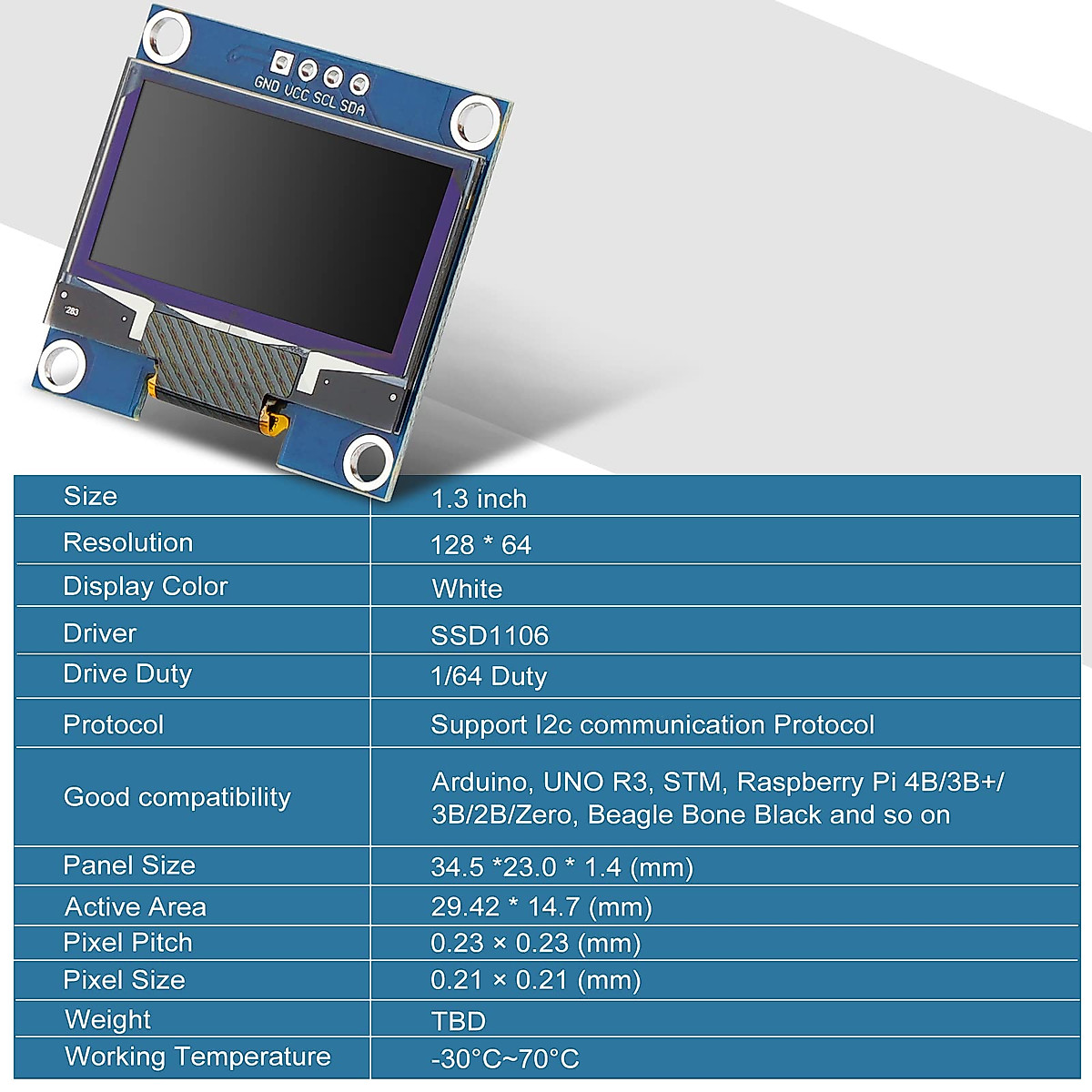 MakerFocus 2pcs OLED Display Module I2C 128x64 1.3 Inch Display Module SSD1106 White with Pins Compatible with Arduino/Raspberry Pi/ESP32