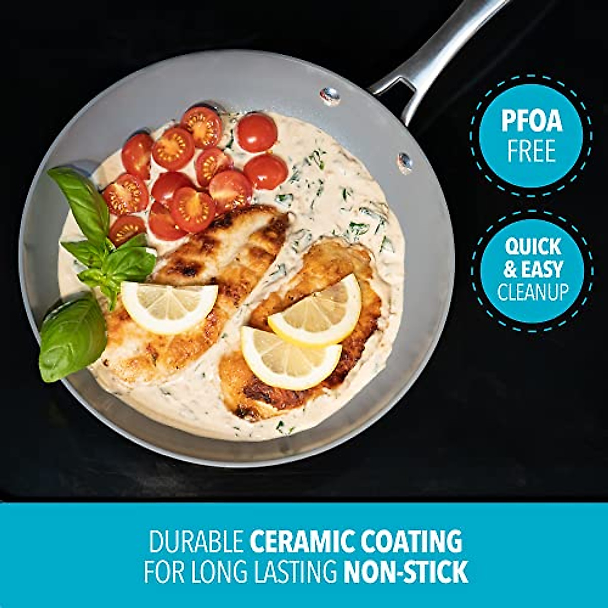 Bialetti 11.75" Ceramic Pro Non-Stick Hard Anodized Aluminum Frying Pan, Gray