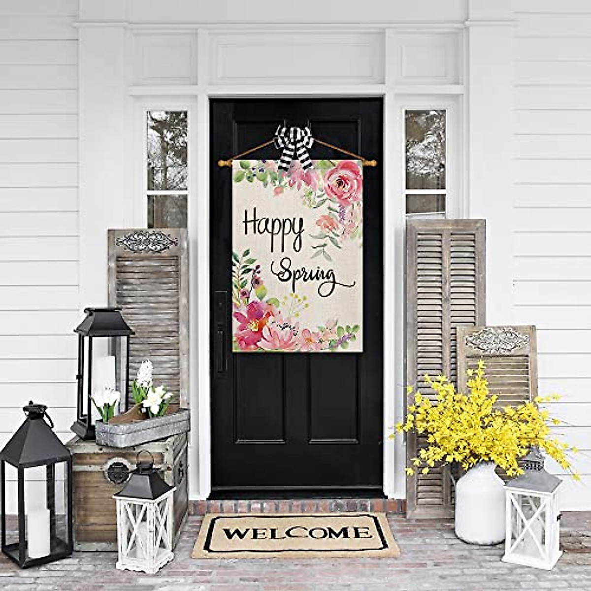 AVOIN colorlife Happy Spring Peony Flower House Flag Double Sided, Seasonal Spring Yard Outdoor Flag 28 x 40 Inch
