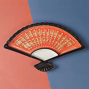 SHIRLEYY1P 12" Sushi Plate Premium Ceramic Sushi Plates Fan Shape Sushi Plate Set with Unibody Sauce Bowl Sashimi Japanese Plate, Dumpling Dish Snack Serving Plate for Home, Party, Eateries, Red.