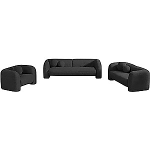 Meridian Furniture 139Black-S Emory Collection Art Deco Boucle Fabric Upholstered Sofa with Rich Black Boucle Fabric, Ball Pillows Included, 89" W x 34" D x 27" H, Black
