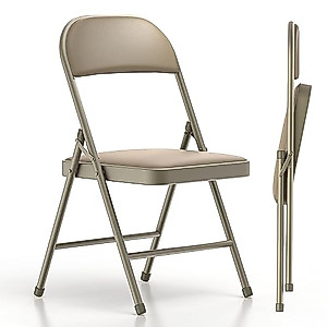Nazhura 2 Pack Folding Chairs with Padded Cushion and Back, Khaki Metal Chairs with Comfortable Cushion and Durable Steel Frame for Home and Office, for Indoor and Outdoor Events (Kahki, 2 Pack)