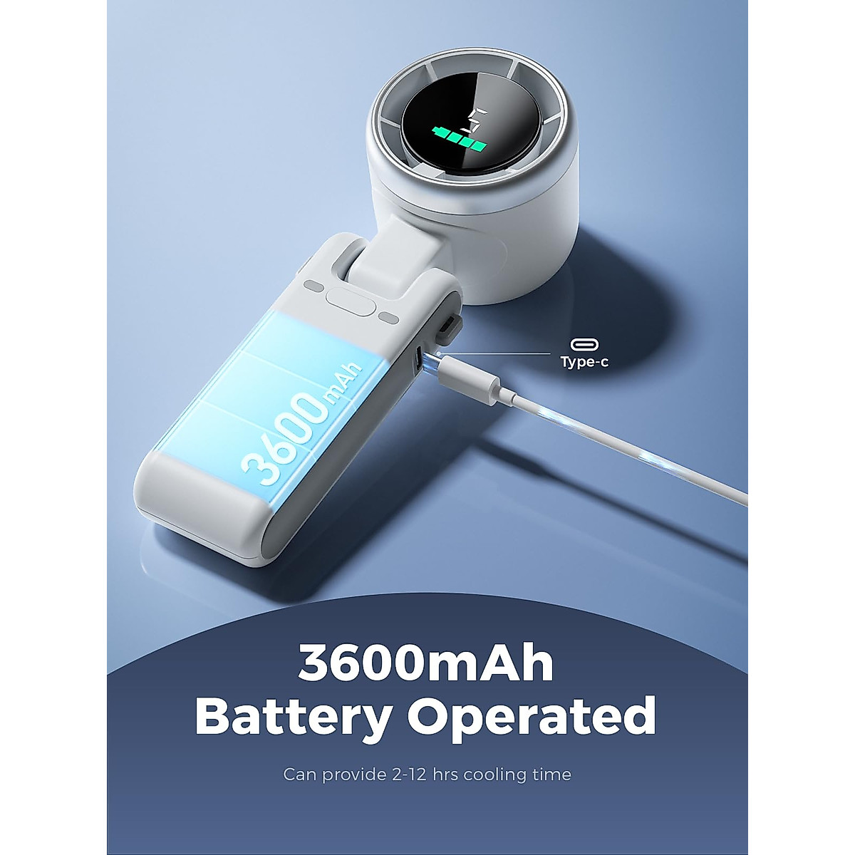 Diveblues Portable Handheld Turbo Fan, 5 Gear Wind, Battery Operated, Up to 12 Working Hours, 3 IN 1 Hand Fan with Air Turbo Tech Cooling Fan for Outdoor Activities, Travel, Working