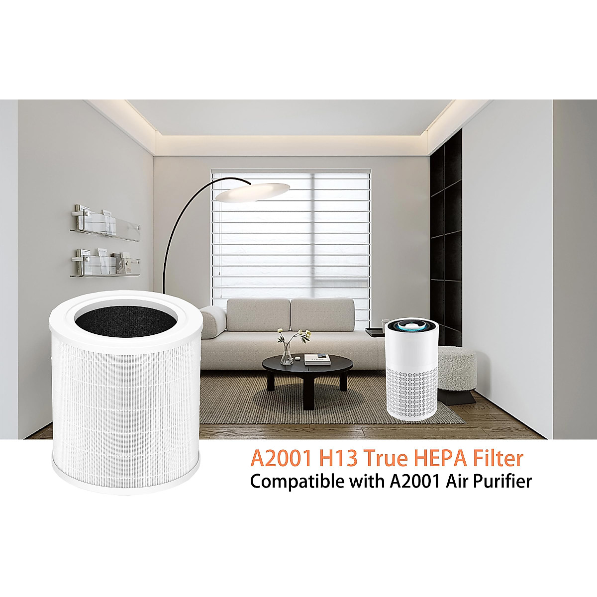 A2001 Replacement Filter Compatible with A2001 Air Purifier, 3 IN 1, H13 True Filter With Activated Carbon and Pre-Filter, 4 Pack Compared to Part #AF-2001