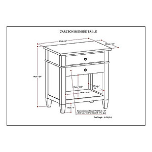 SIMPLIHOME Carlton 24 inches Wide Night Stand, Bedside table, White SOLID WOOD, Rectangle, with Storage, 2 Drawers and 1 Shelf, For the Bedroom, Transitional Modern