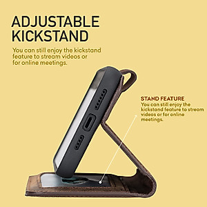 Bayelon Case for iPhone 14, Full Grain Leather Wallet Case, [2in1], Detachable Magnetic Flip Cover with Card Slots, Kickstand, MagSafe Compatible (Dark Brown)