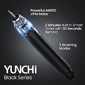 YUNCHI Y2 Charcoal Sonic Electric Toothbrush - Whitening, 5 Modes, Smart Timer, 8 Brush Heads, Rechargeable, For Adults and Kids