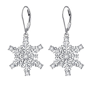 S925 Sterling Silver Snowflake Snow Dangle Drop Leverback Clasp Earrings for Women