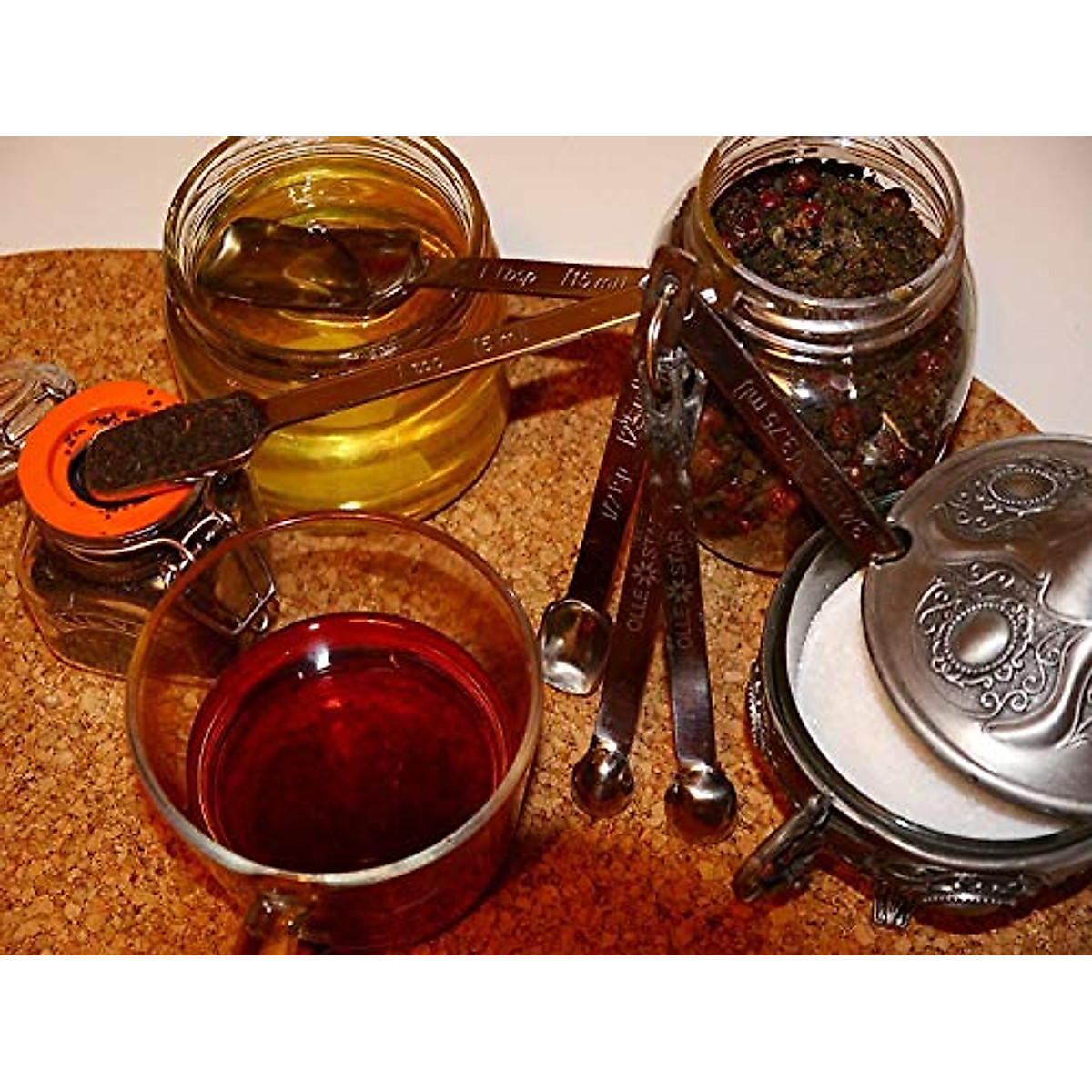 Heavy duty stainless steel metal measuring spoon for dry or liquid, suitable for seasoning pot, perfect for baking and cooking-professional quality, engraved in US and metric sizes (6 pieces)