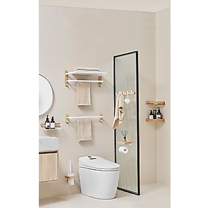 Wooden Bathroom Hardware Sets Towel Ring Rack Paper Holder Towel Bar Hook Shelf Bathroom Accessories White Kit,Towel Ring