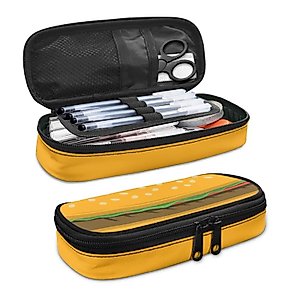 Rivatimrio Yummy Hamburger Burger Pencil Case for Girls Large Capacity Yellow Vivid Hamburger Pen Bags with Zipper Storage Organizer Bags Box Women for Office College