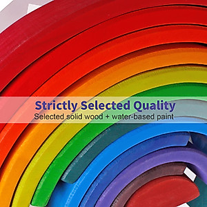 SHIERDU Wooden Rainbow Stacking Toy, 12-Piece Wooden Building Block Set, Wooden Building Block Nesting Puzzle, Early Childhood Matching Education and Learning Montessori Toys 3 4 5 6 Years Old