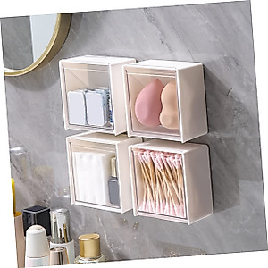 Cabilock 12 Pcs wall storage box holder wall mount cotton swab holder bathroom holder makeup organizers container with lid wall mount storage bins small container white office -