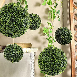 Coregreen Artificial Plant Topiary Ball 2 PCS 13.8Inch 4 Layers Faux Round Boxwood Decorative Balls for Backyard, Balcony, Garden, Wedding Party, Home Office Decor (13.8inch)