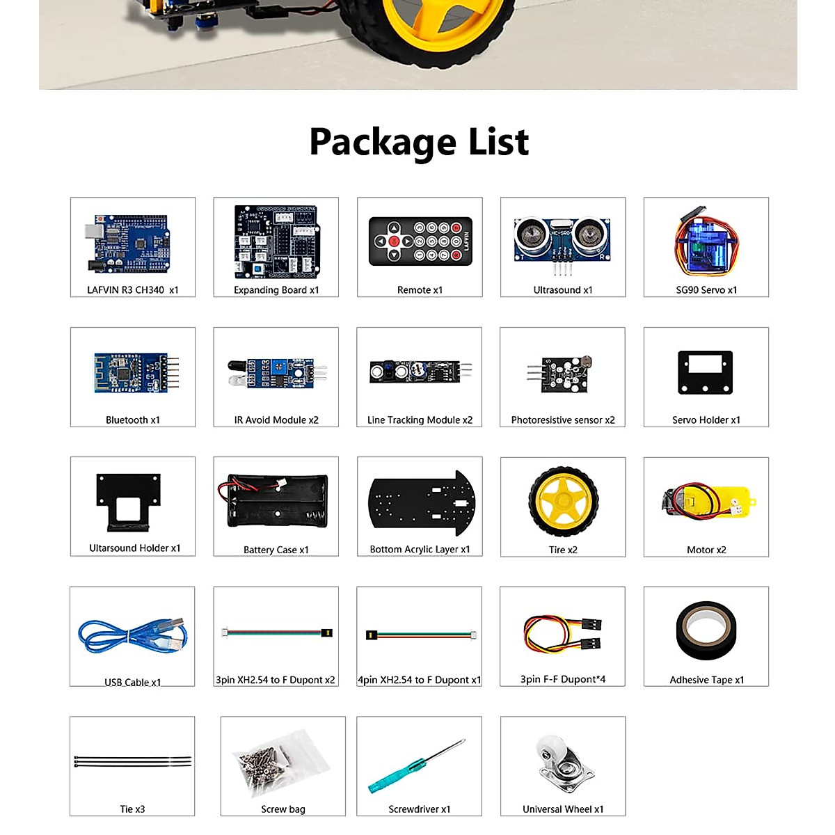 LAFVIN Smart Robot Car 2WD Chassis Kit V2 Ultrasonic Module,Line Tracking Module,IR Remote Control Compatible with Arduino IDE