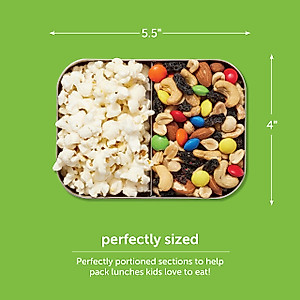 LunchBots Small Snack Packer Toddler Bento Box - Extra Small Divided Stainless Steel Snack Container - 2 Compartments for Fruits, Vegetables and Finger Foods - Dishwasher Safe – Stainless Lid