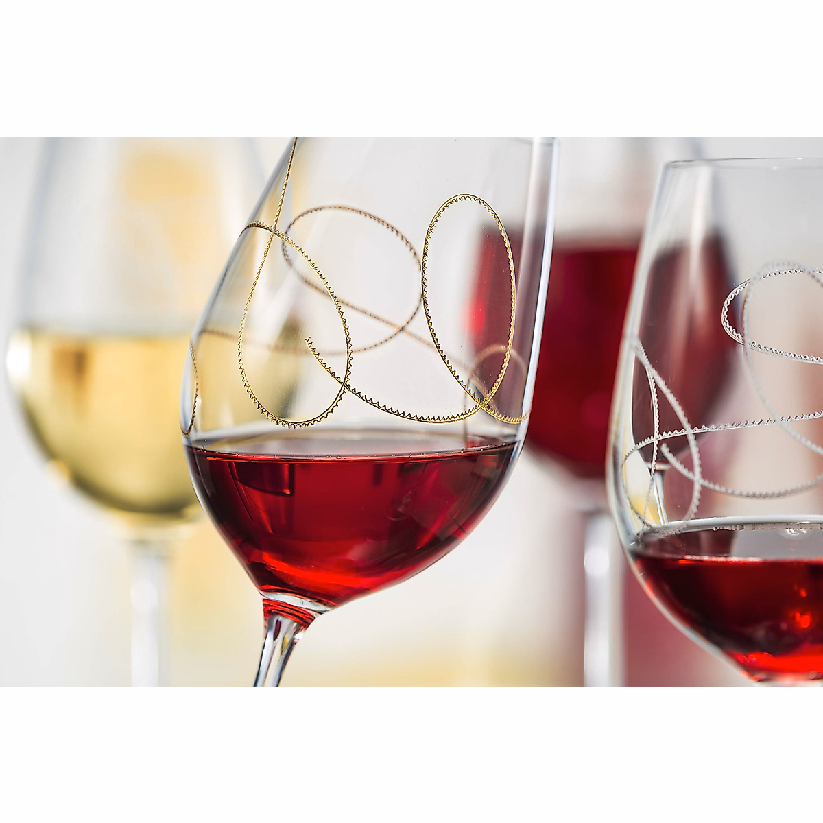 Barski Wine Glass, Goblet, Crystal Glass, Set of 4 Glasses, with String Design, Made in Europe, 14 oz.