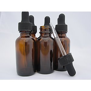 DropperStop™ 1oz Amber Glass Dropper Bottles (30mL) with Tapered Glass Droppers - Pack of 6