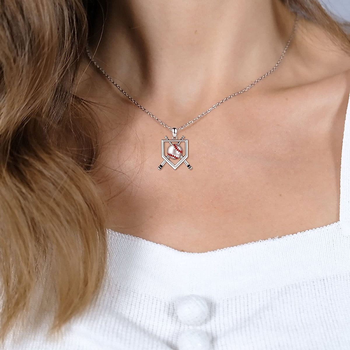 oGoodsunj Baseball Football Fidget Necklace 925 Sterling Silver Softball Bat Spinner Homeplate Pendant Anti Anxiety Necklaces Jewelry Gifts for Men Women (Baseball)
