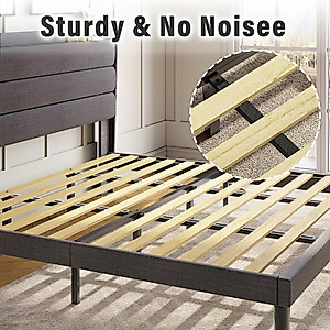 LIKIMIO King Size Bed Frame, Storage Headboard with Outlets, Sturdy and Stable, No Noise, No Box Springs Needed, Dark Gray