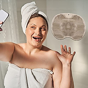 Rtteri 2 Pieces Shower Foot Scrubber Mat Silicone Shower Foot Massager Back Washer for Shower Back Scrubber Exfoliate Feet Scrubber with Non Slip Suction Cups Foot Cleaner for Men Women, Gray, Khaki