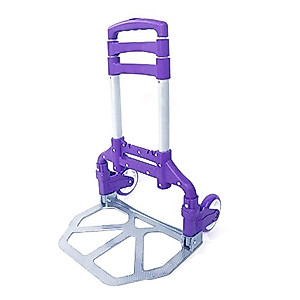 Aluminium Portable Folding Collapsible Push Truck,Hand Trolley Luggage Hand Cart and Dolly 165.35 lbs (75kg) for Home, Auto, Office,Travel Use (Purple)