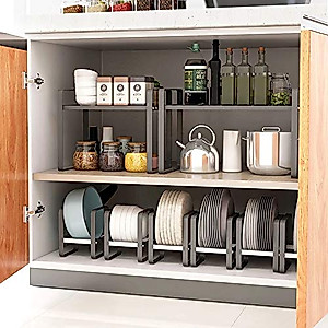 Kitchen Cabinet Storage Shelves Plates Dishes Chopping Board Storage Rack Bowl Cup Holder Multifunction Kitchen Closet Organizer (2 PCS L)