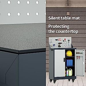 VCGGAIP Metal Storage Cabinet - Garage Storage Cabinet with 2 Doors and 4 Adjustable Shelves,Steel Lockable Garage Cabinets for Office,Home,Garage (Dark Gray and Light Gray, 43 Inch)