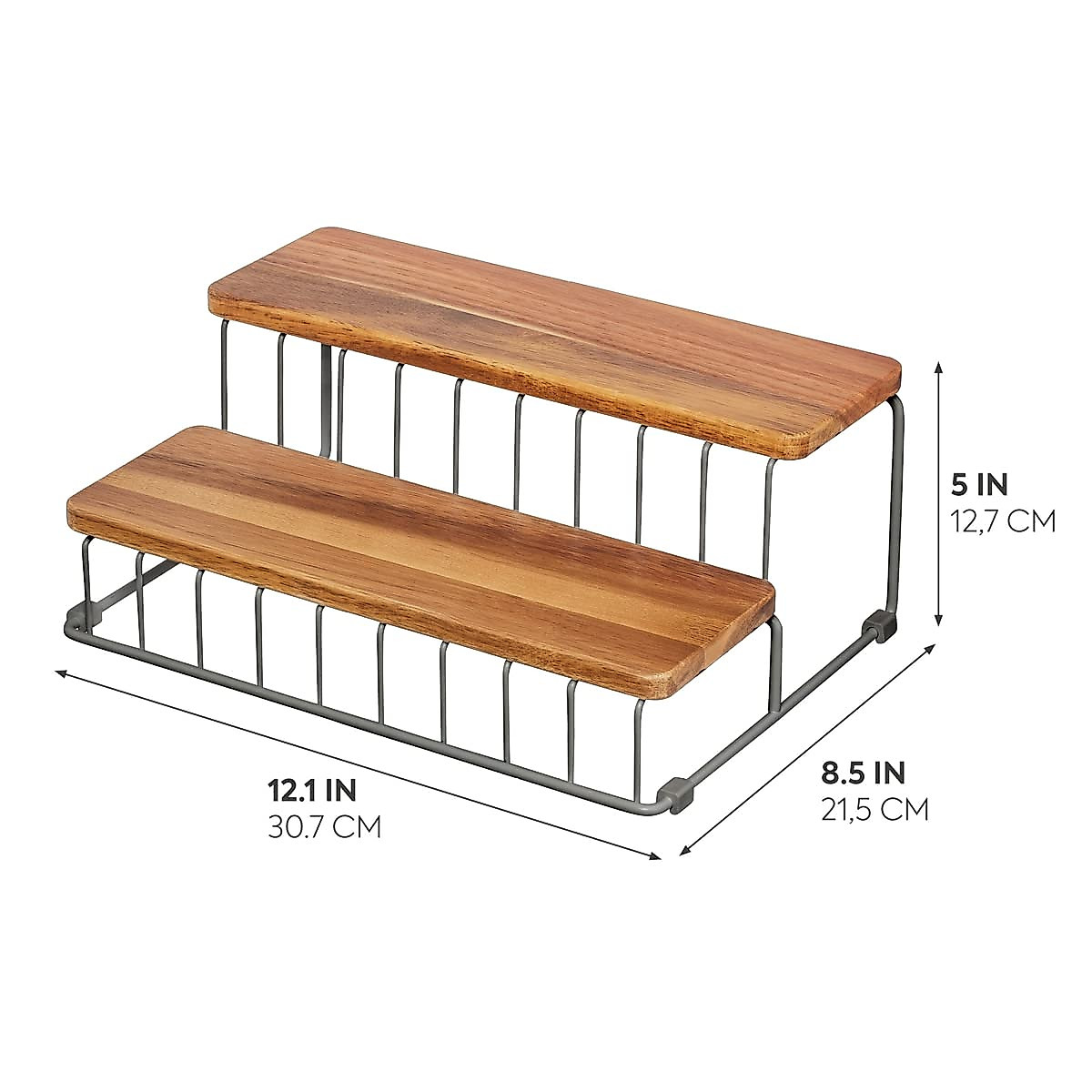 iDesign The Ría Safford Collection Acacia Wood and Wire Two Organizer, 12" x 8.5" x 5", 2 Tier Spice Rack